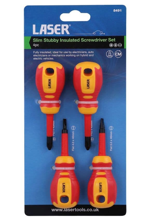 Laser 8491 Slim Stubby Insulated Screwdriver Set 4pc