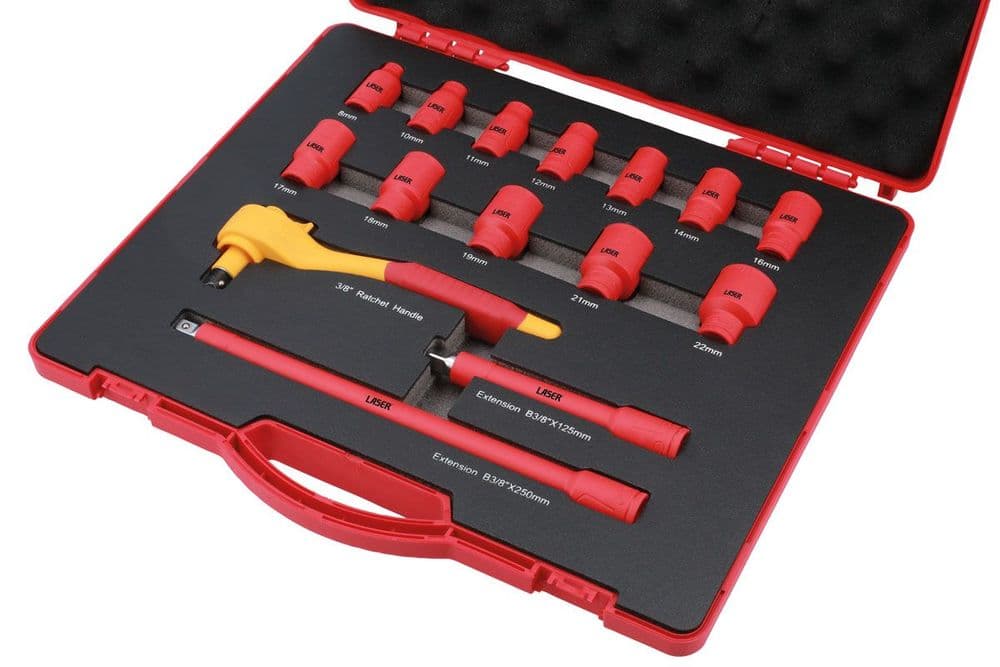 Laser Tools 8891 VDE Insulated Socket Set 15 Piece 3/8"D
