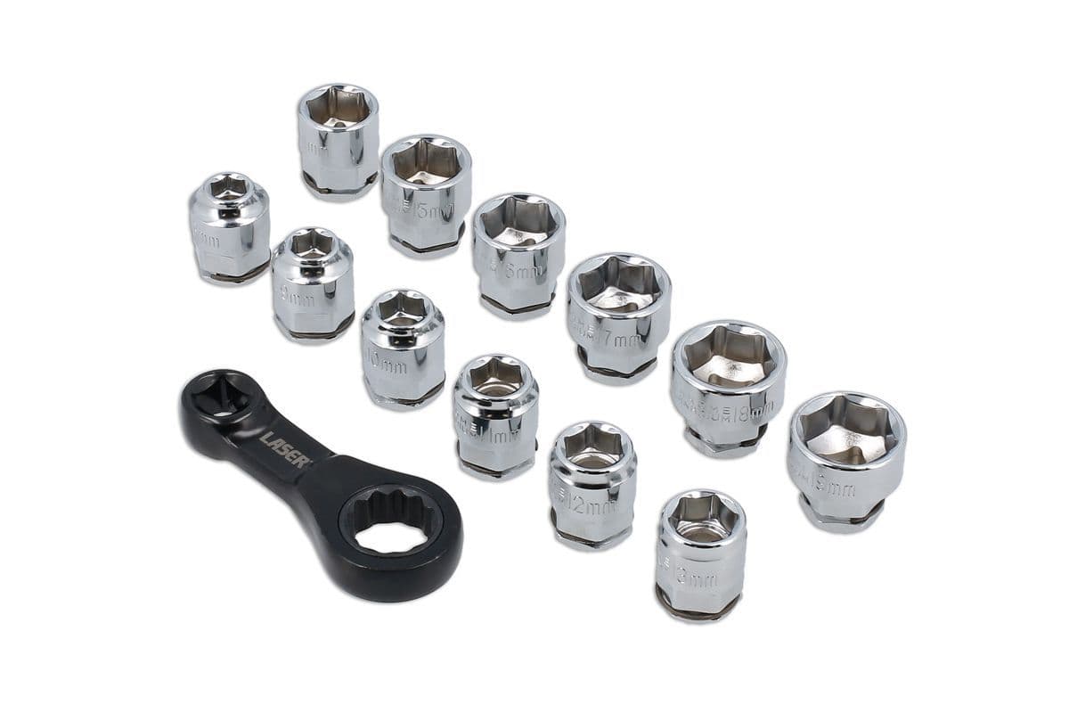 Laser Tools 9138 Ratchet Torque Adapter with Shallow Insert Sockets 13pc