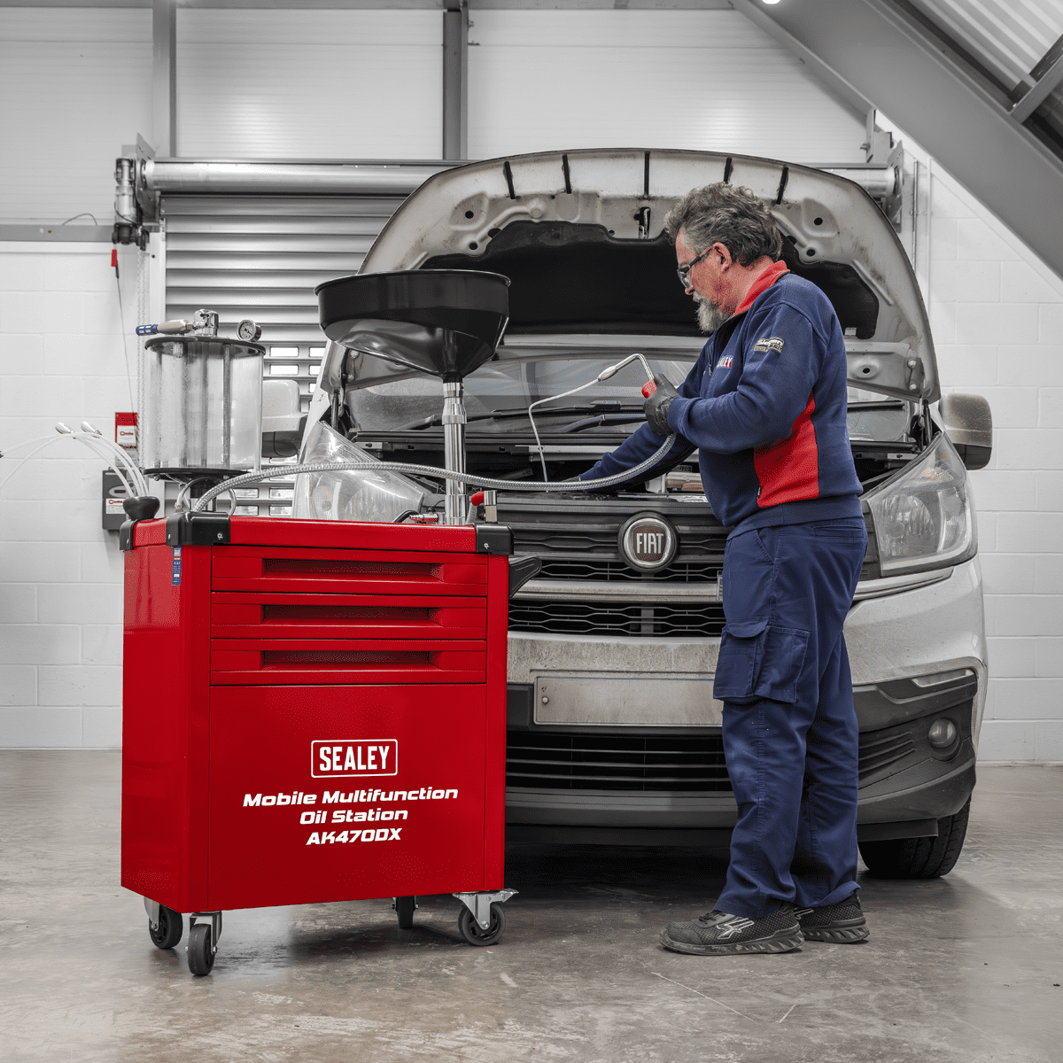 Sealey AK470DX Multi-Function Oil Drainer Work Station with 61pc Tool Set