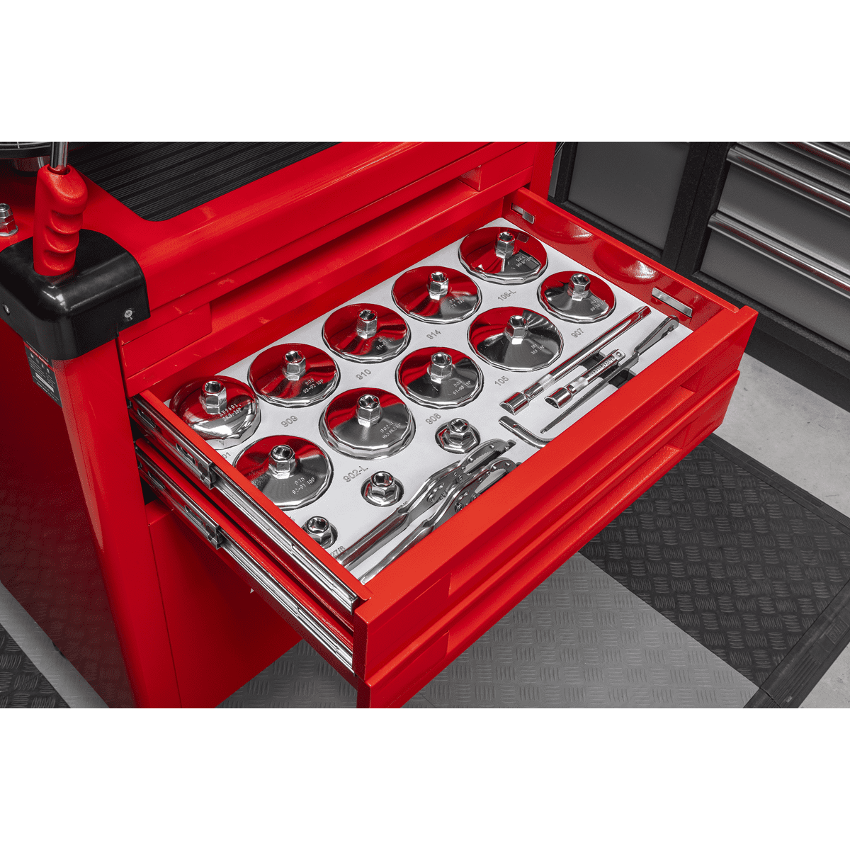 Sealey AK470DX Multi-Function Oil Drainer Work Station with 61pc Tool Set