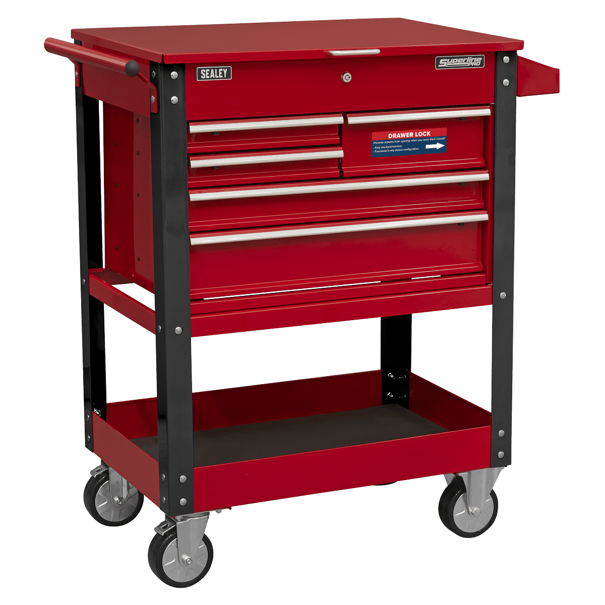 Sealey AP890M Heavy-Duty Mobile Trolley with 5 Drawers and Lockable Top