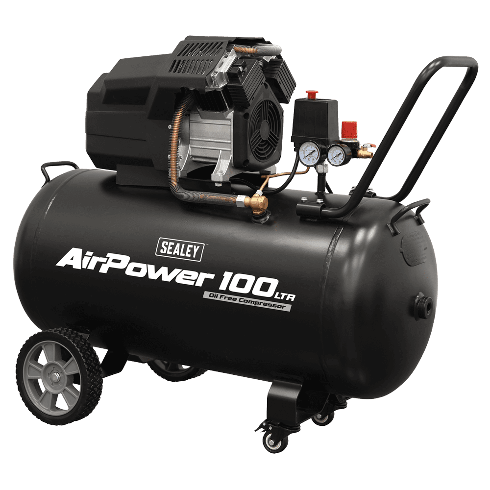 Sealey SAC10002 Air Compressor 100L V-Twin Oil Free Direct Drive 3hp