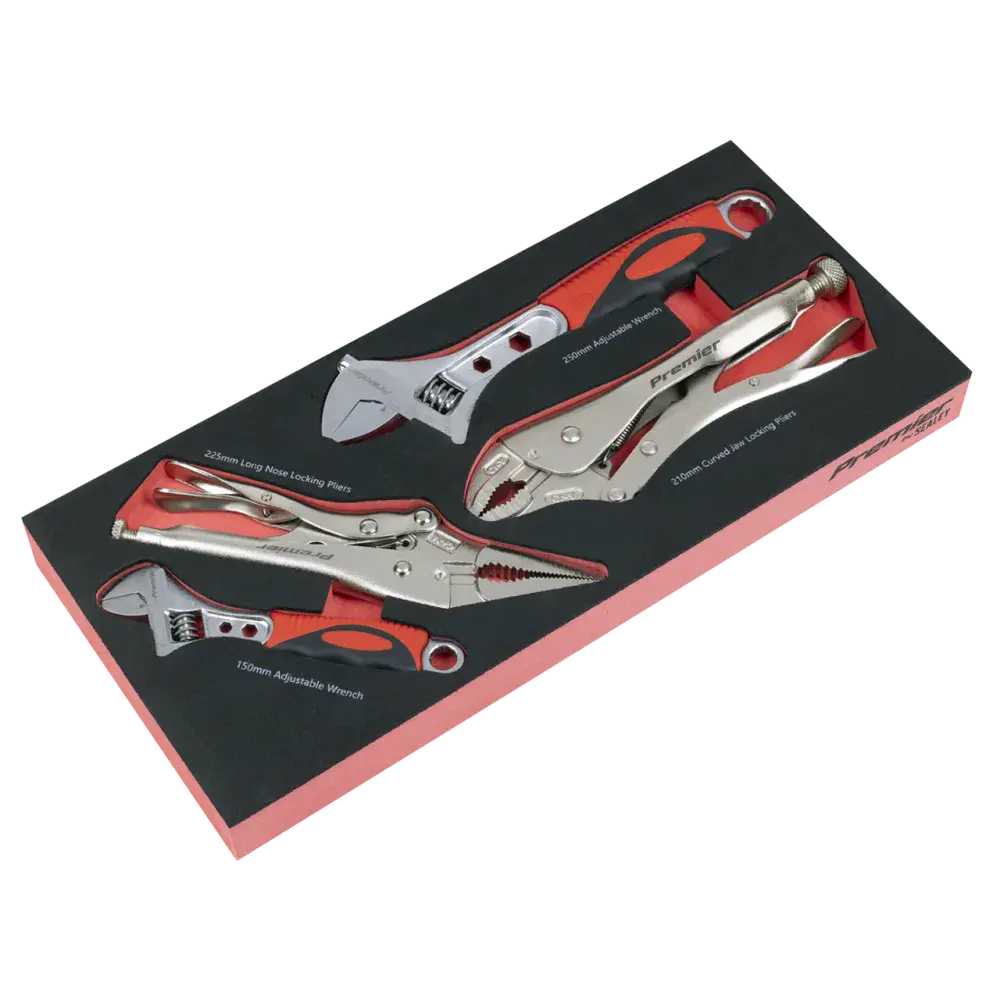 Sealey TBT59 Locking Pliers & Adjustable Wrench Set with Tool Tray 4pc
