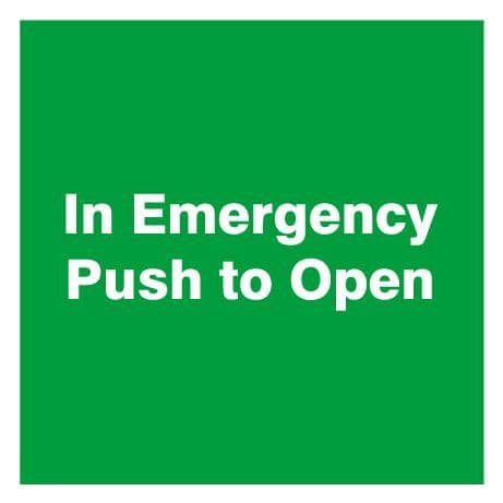 In Emergency Push To Open Safety Sign Pks 10 or 50