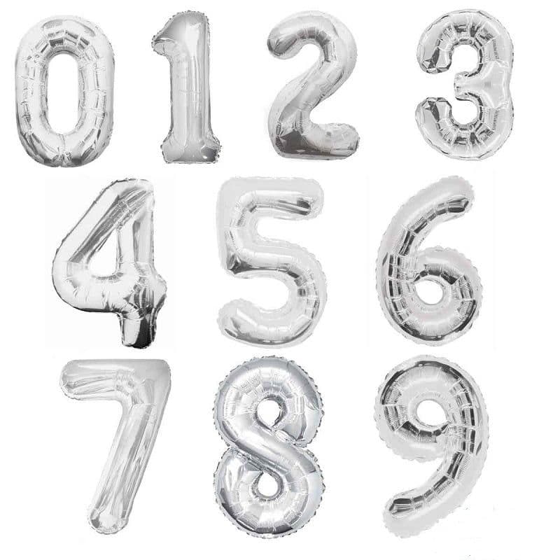 Silver Number Balloons - 34 Inches