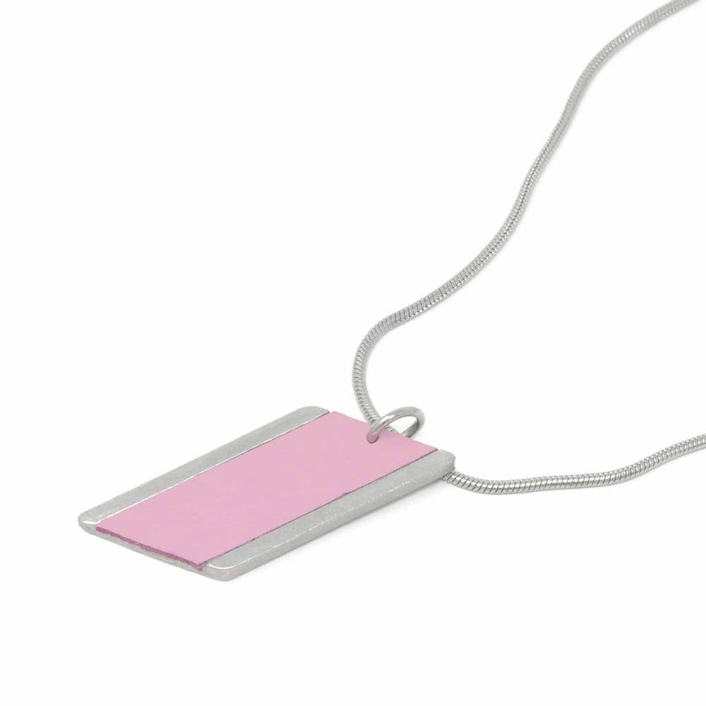 Short Large Diamond Feature Snake Chain Necklace with Pink Leather Inlay