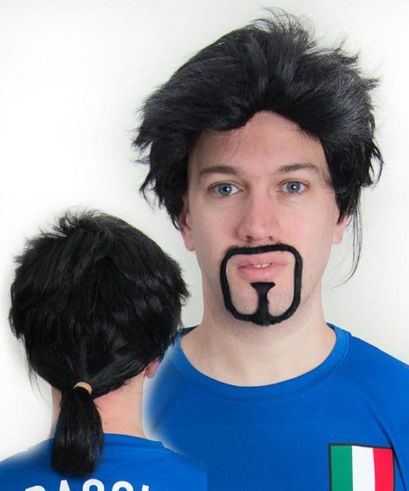 Roberto Baggio Ponytail Wig & Beard Football Fancy Dress