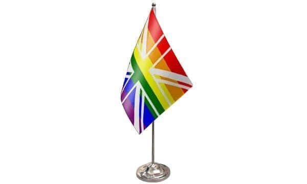 Rainbow Union jack Satin Table Flag | flagly.co.uk | We Sell Flags