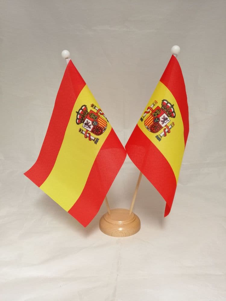 Spain Double Wooden Table Flag | flagly.co.uk | We Sell Flags
