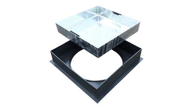 EJ Manhole Cover Recessed 80mm "R2" Square To Round" 10 Tonne Galv Poly ...