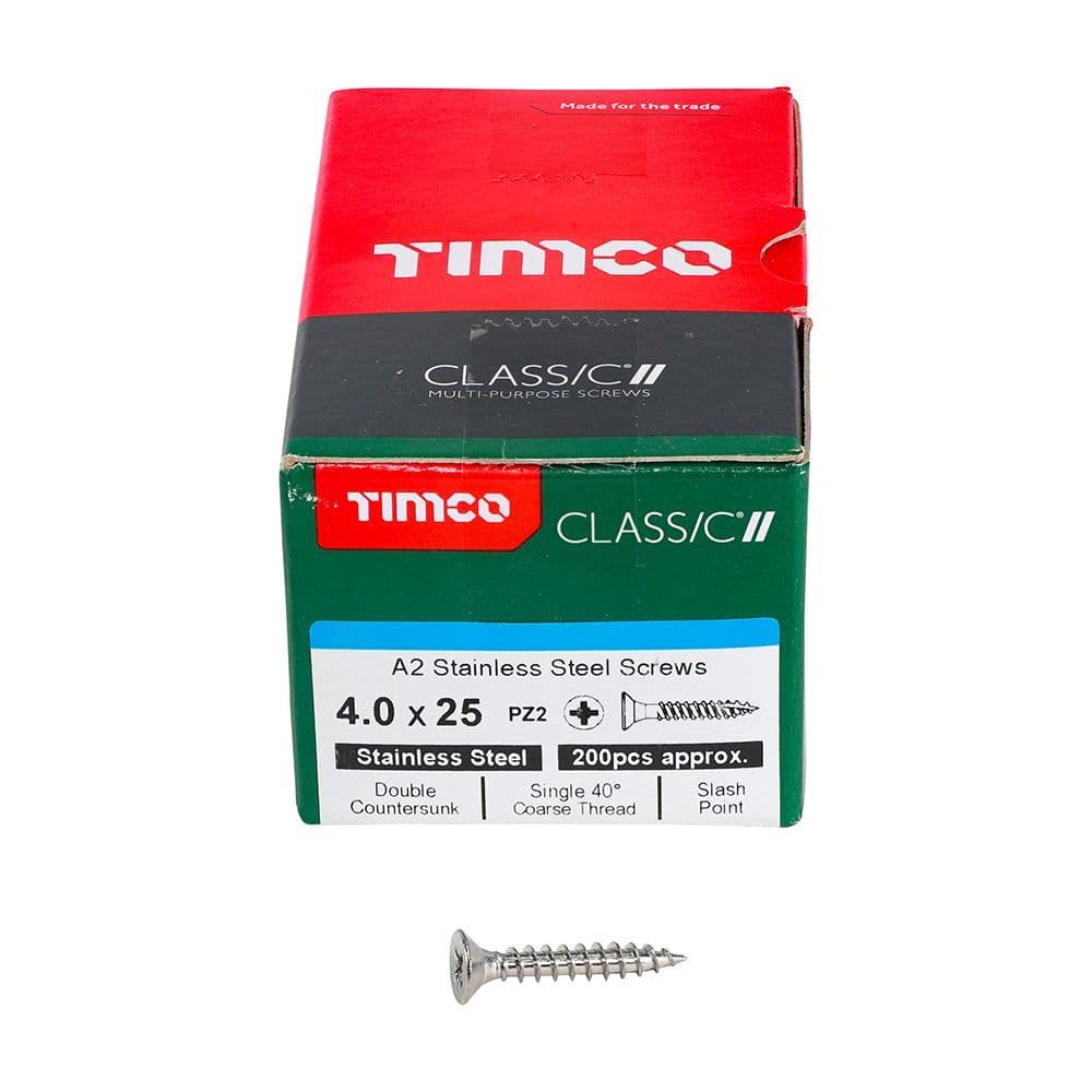 Timco Classic Screw Pz1 Csk - A2 S/S 4 0 X 25mm Box 200Pcs