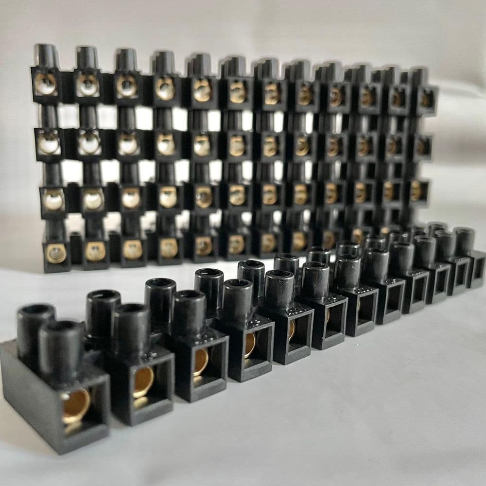 10 Amp BLACK 12 Way Brass Terminal Connector Block Choc Strip