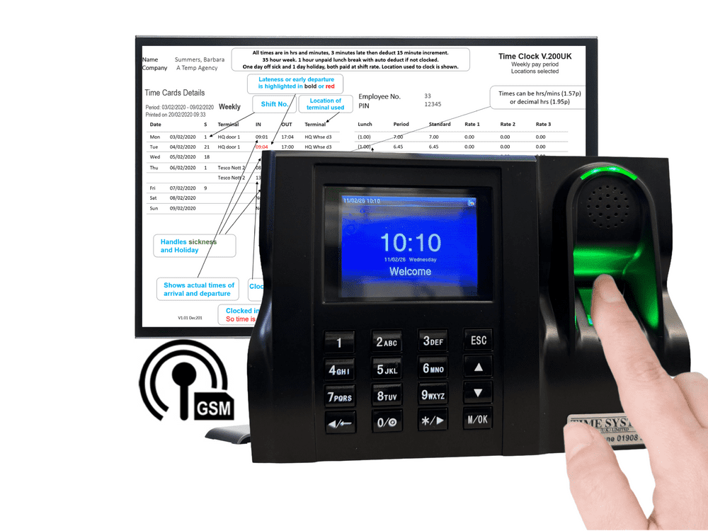 Geotime 100 ‘Pro’ 3G GSM Fingerprint Clocking In Machine