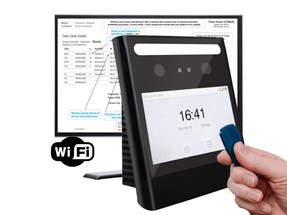 Wifi Clocking In Machine - Face Recognition - Geoface 100W
