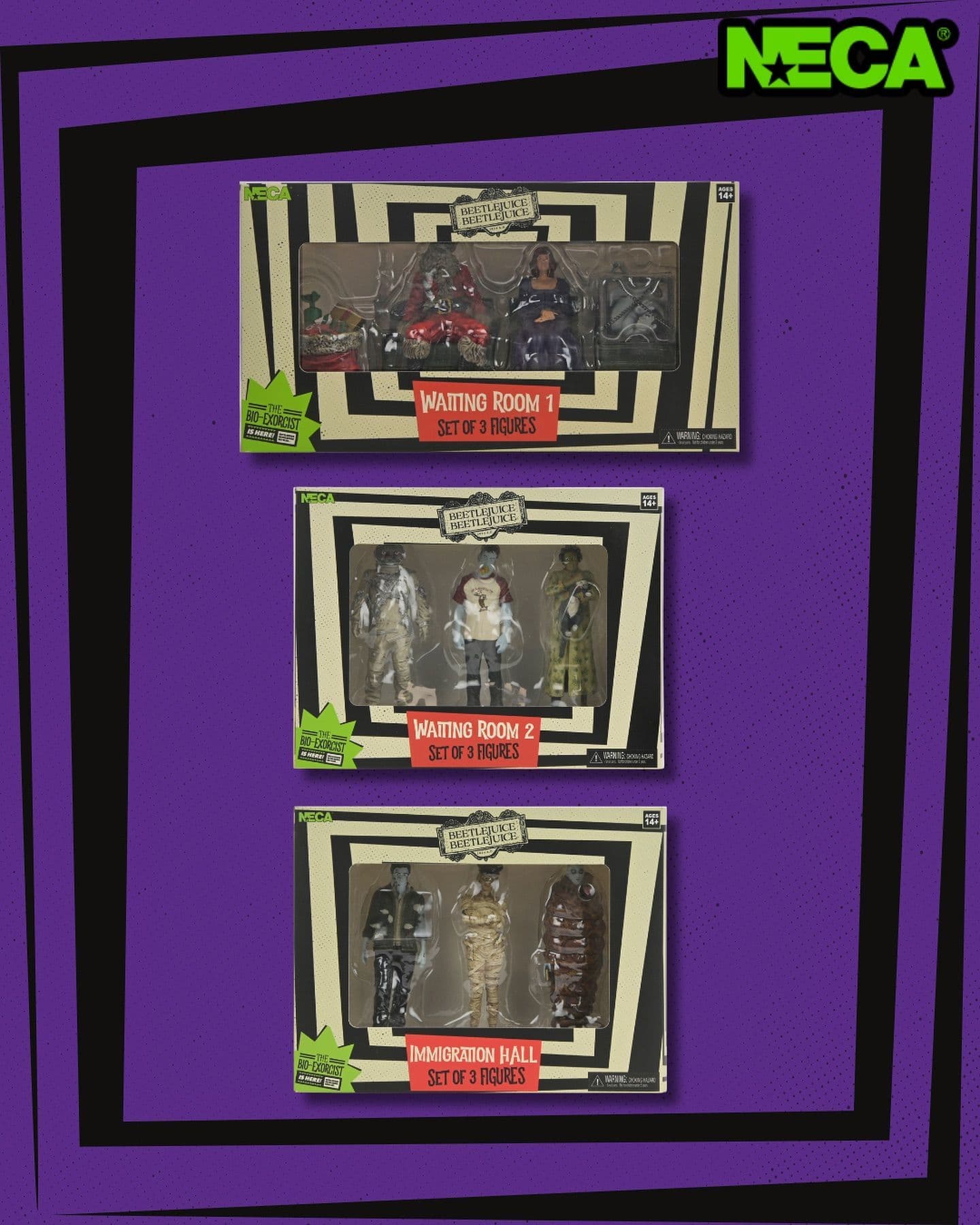 NECA Beetlejuice Beetlejuice Immigration Hall Figure Set 3 Pack - INSTOCK