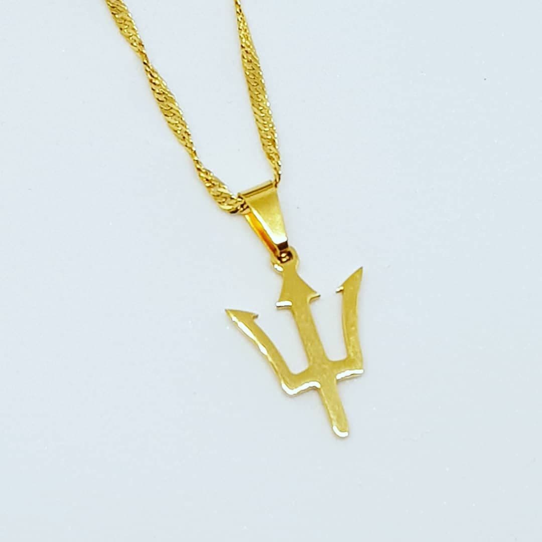Barbados Broken Trident Chain & Pendant- Gold