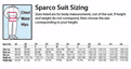 SPARCO SUIT SIZE CHART