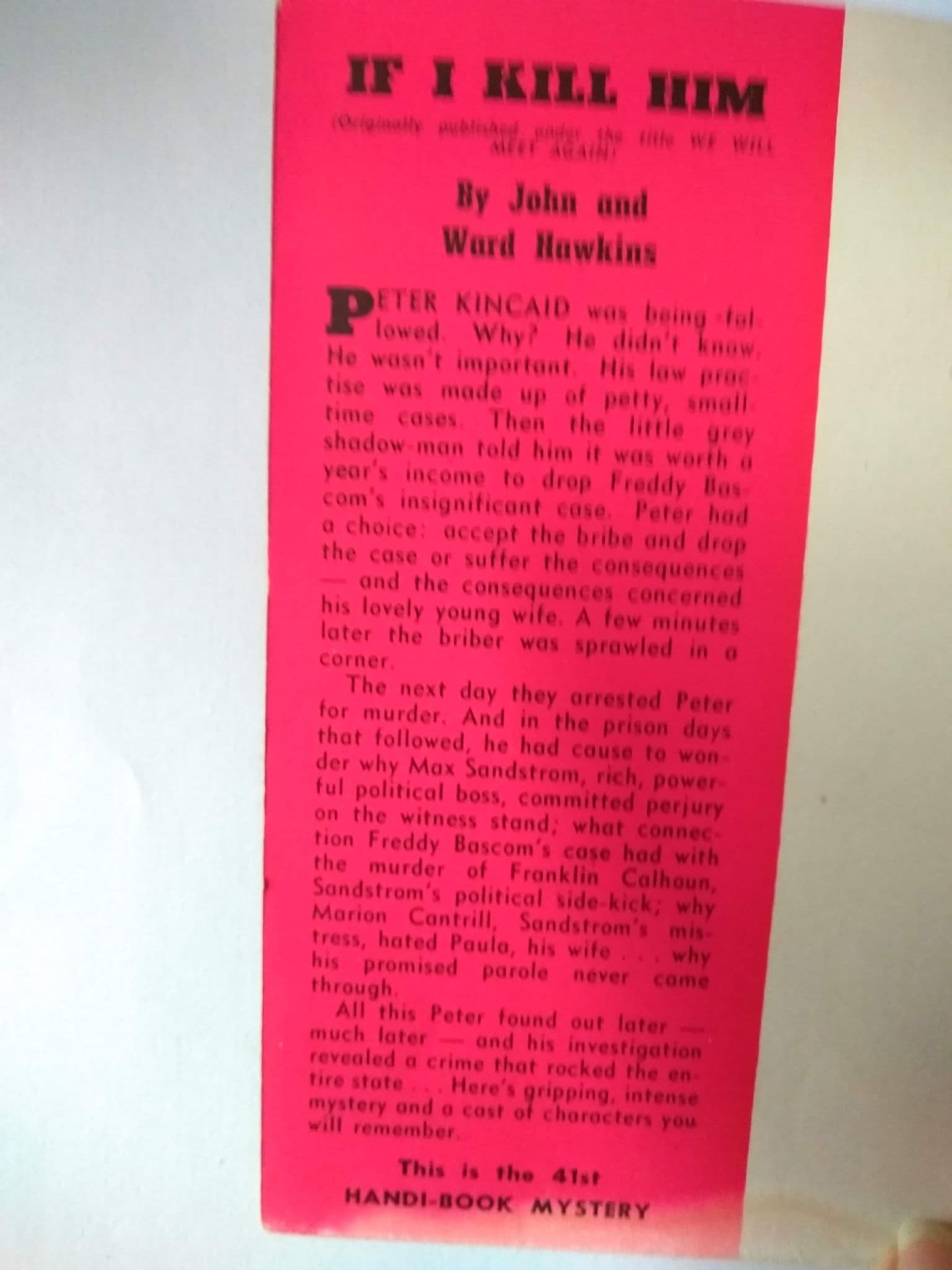 HANDI - BOOKS IF I KILL HIM by John & WARD HAWKINS & x28;NO 41& x29 ...