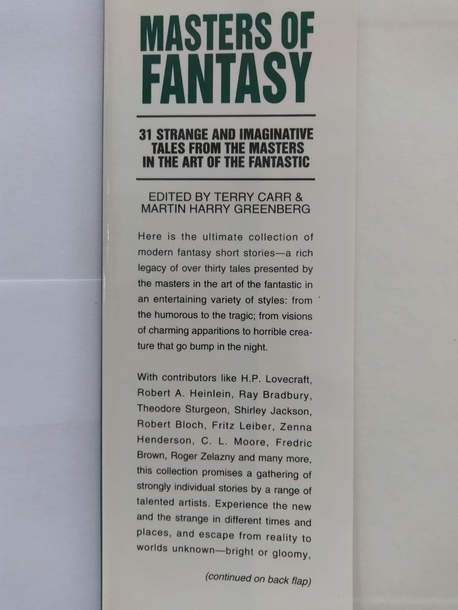 MASTERS OF FANTASY Edited by Terry Carr & Martin Harry Greenberg Hardcover