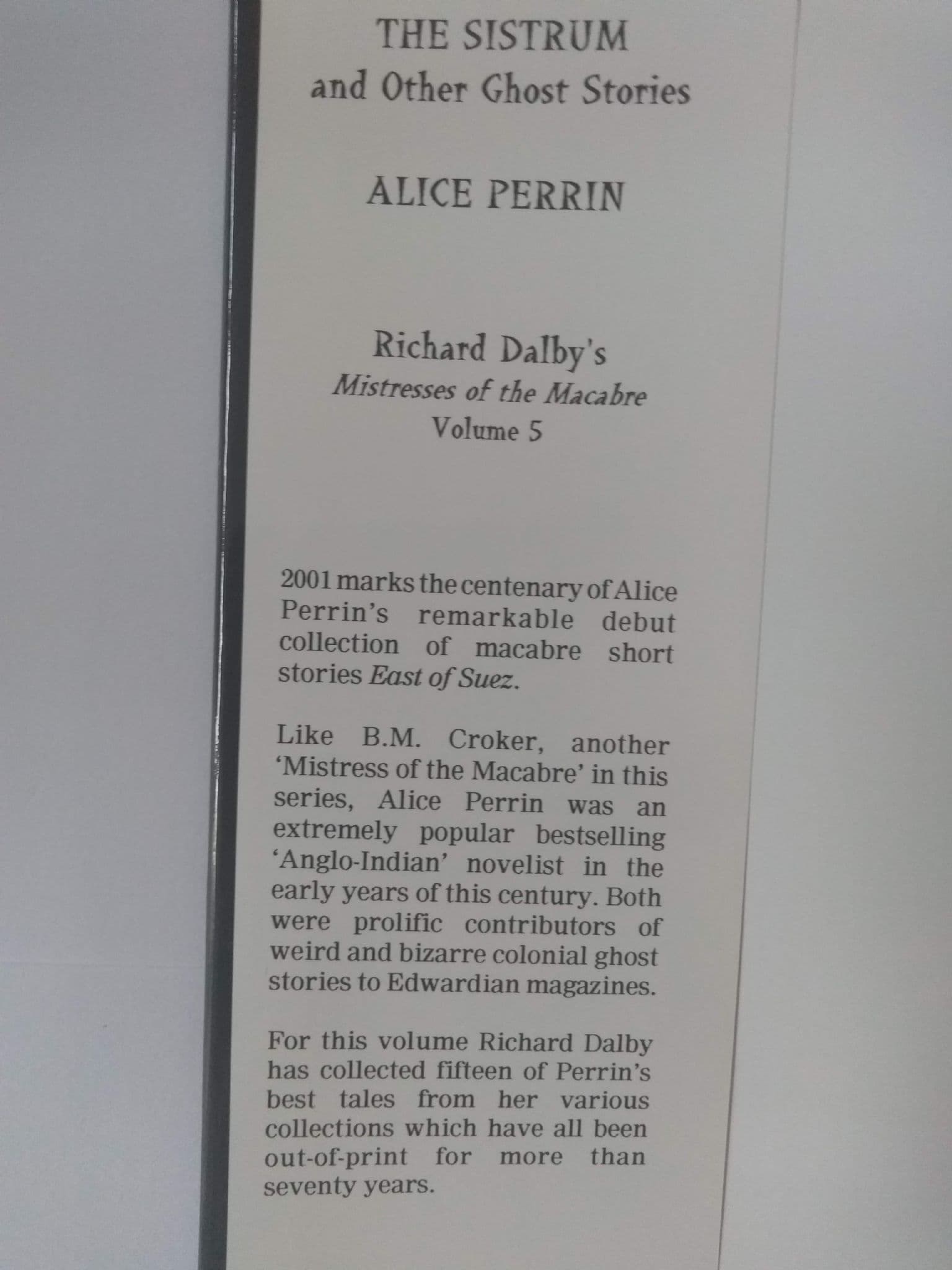 THE SISTRUM AND OTHER GHOST STORIES OF ALICE PERRIN EDITED BY RICHARD ...