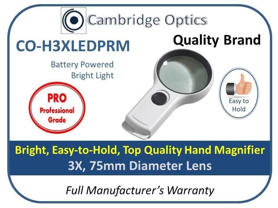 Illuminated Handheld 3X Magnifier 75mm Diam PRO