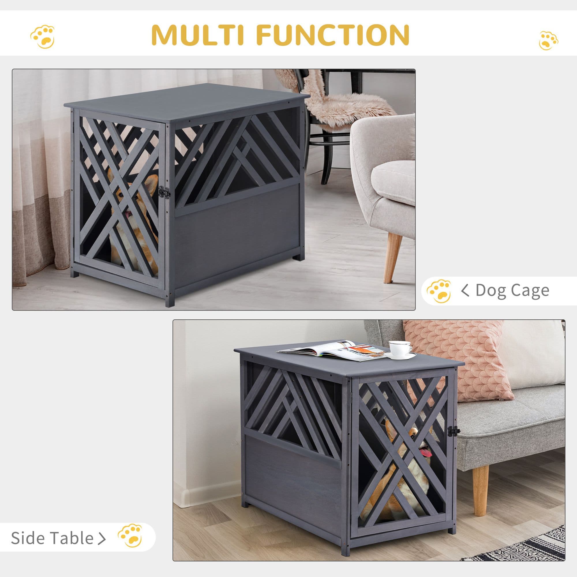 Wooden Dog Crate Puppy Cage Side Table w/ Lockable Door for Medium Dog ...