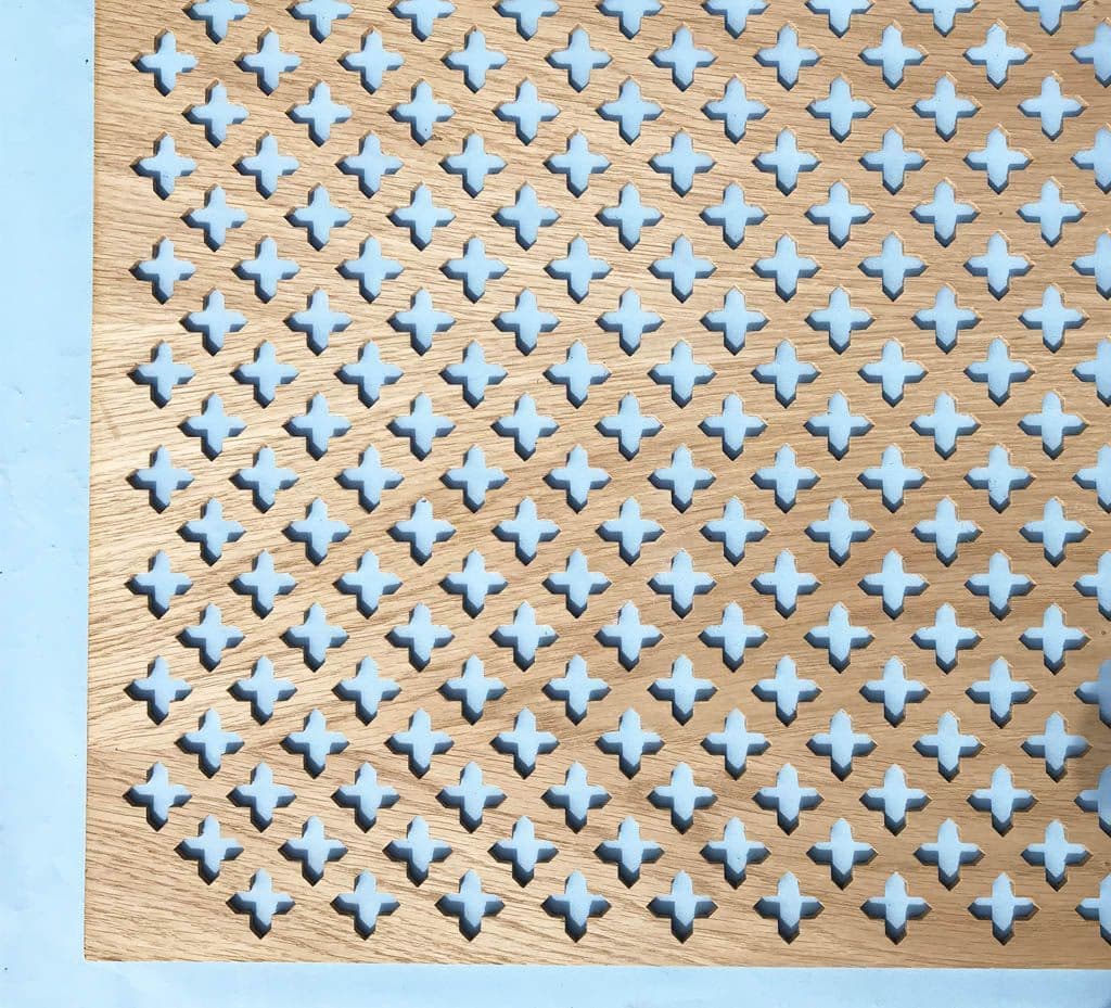 Oregon large cross Oak veneer faced perforated MDF screening panel