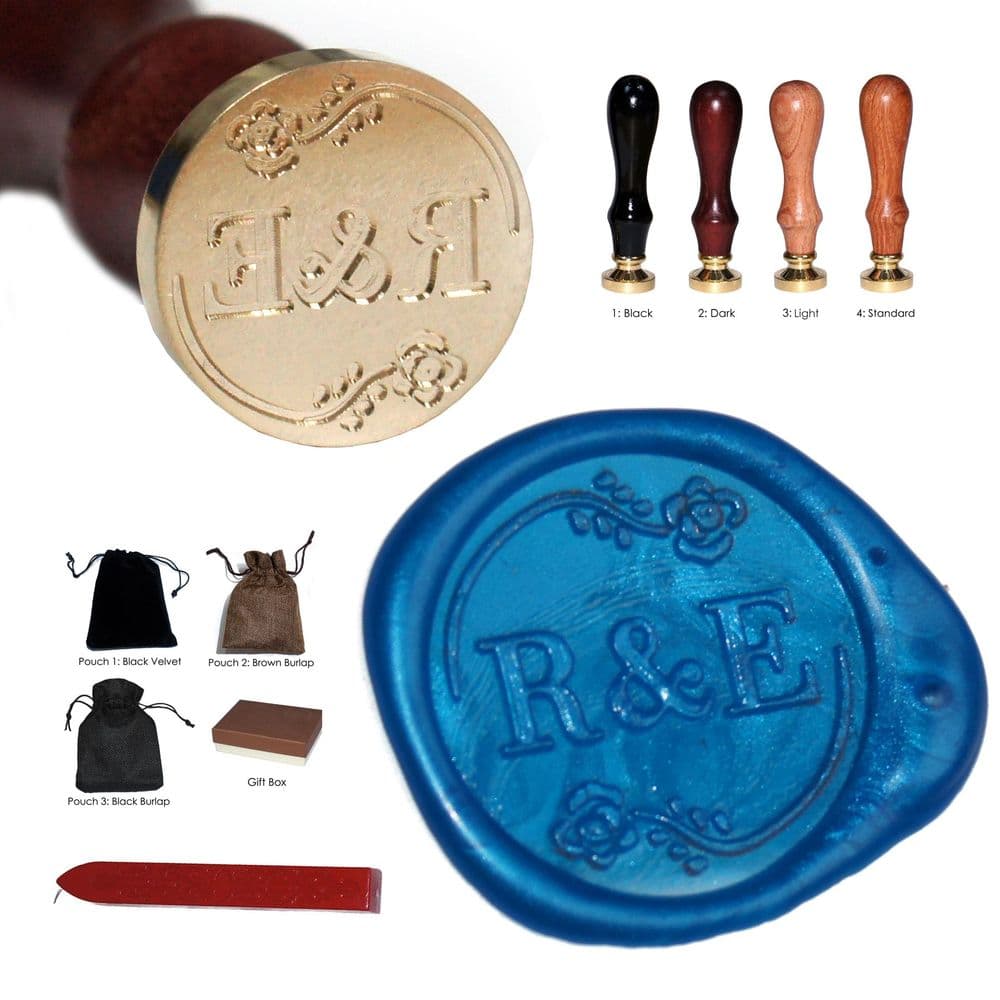 Rose Design Personalised Wax Seal Stamp 3 sizes 22mm 25mm 30mm