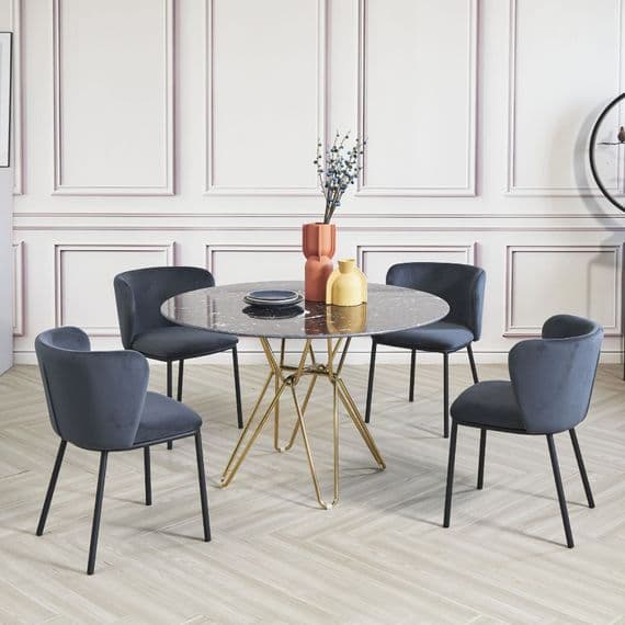 Set of 2 MANDY Dark Blue Grey Dining Chairs