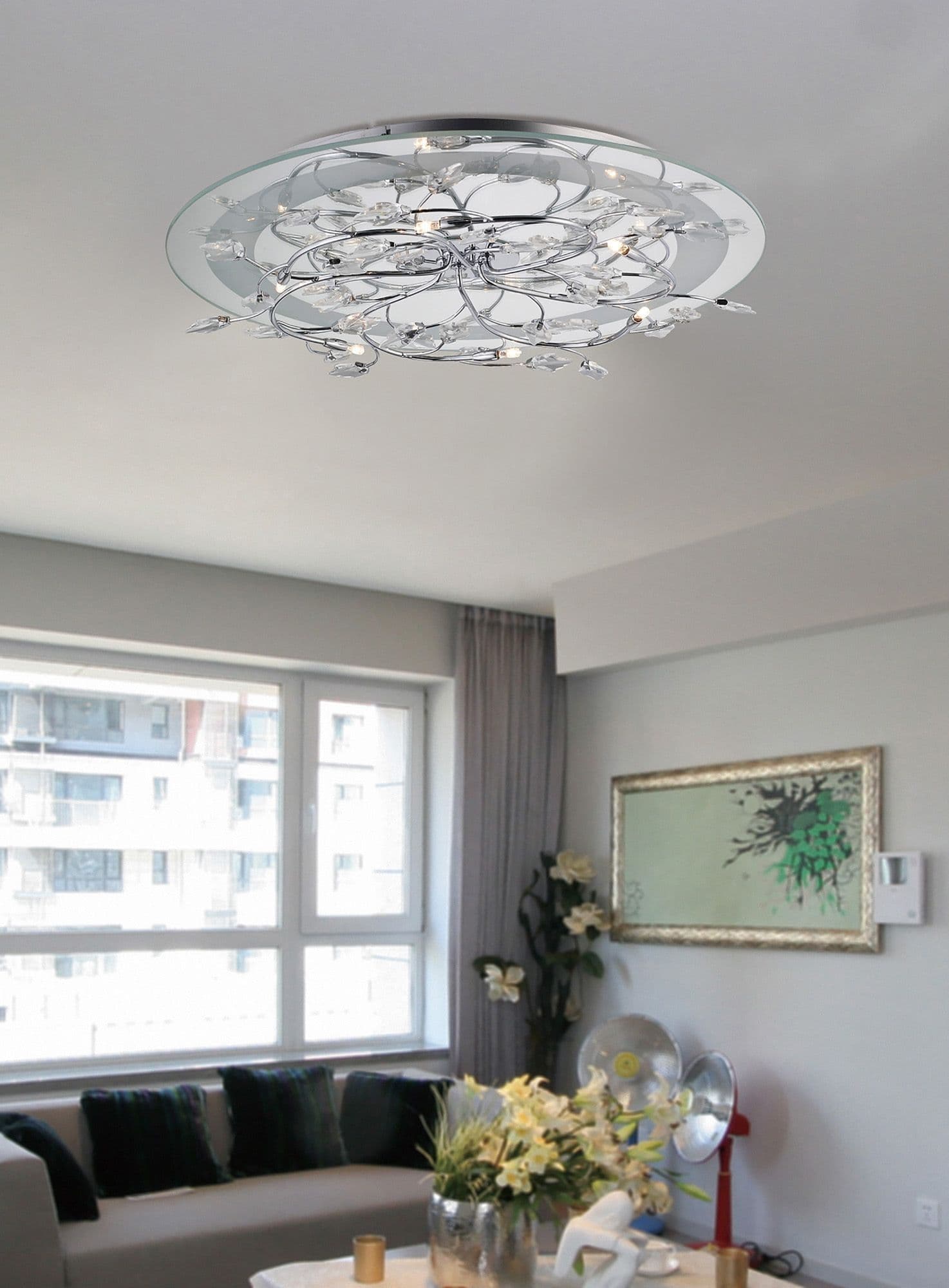 Barrett Ceiling Round 6 Light G4 With RGB LEDs Polished Chrome/Crystal ...