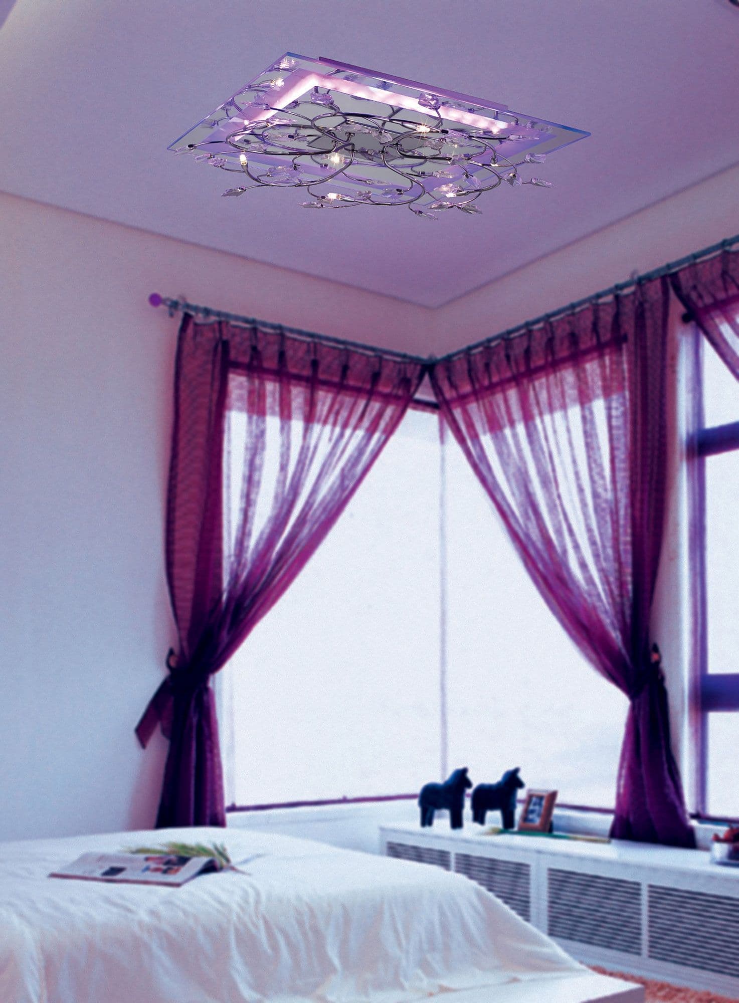 Barrett Ceiling Square 6 Light G4 With RGB LEDs Polished Chrome/Crystal ...