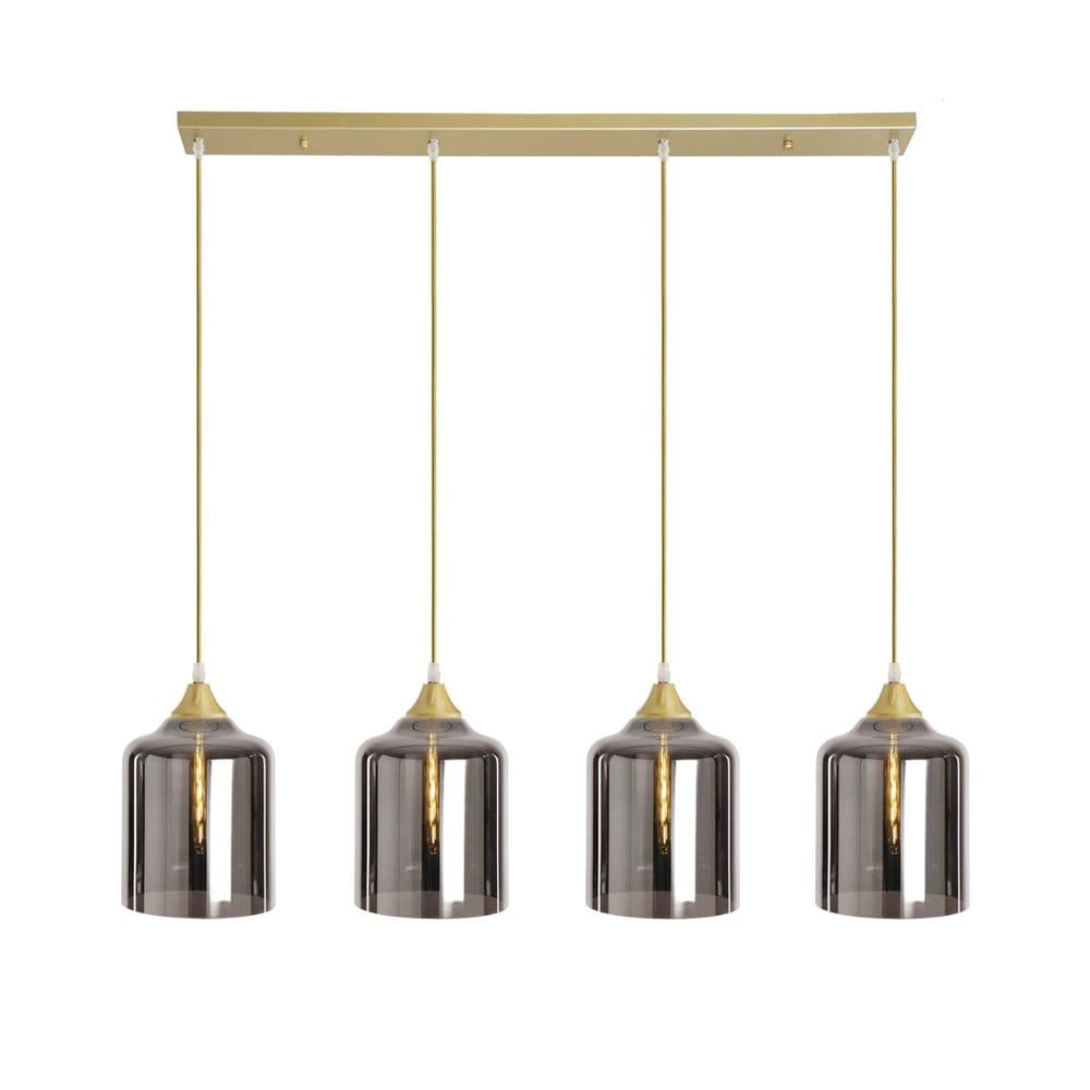 4 Light Multi Drop Bar Pendant in Matt Gold with 10 Amber Glass