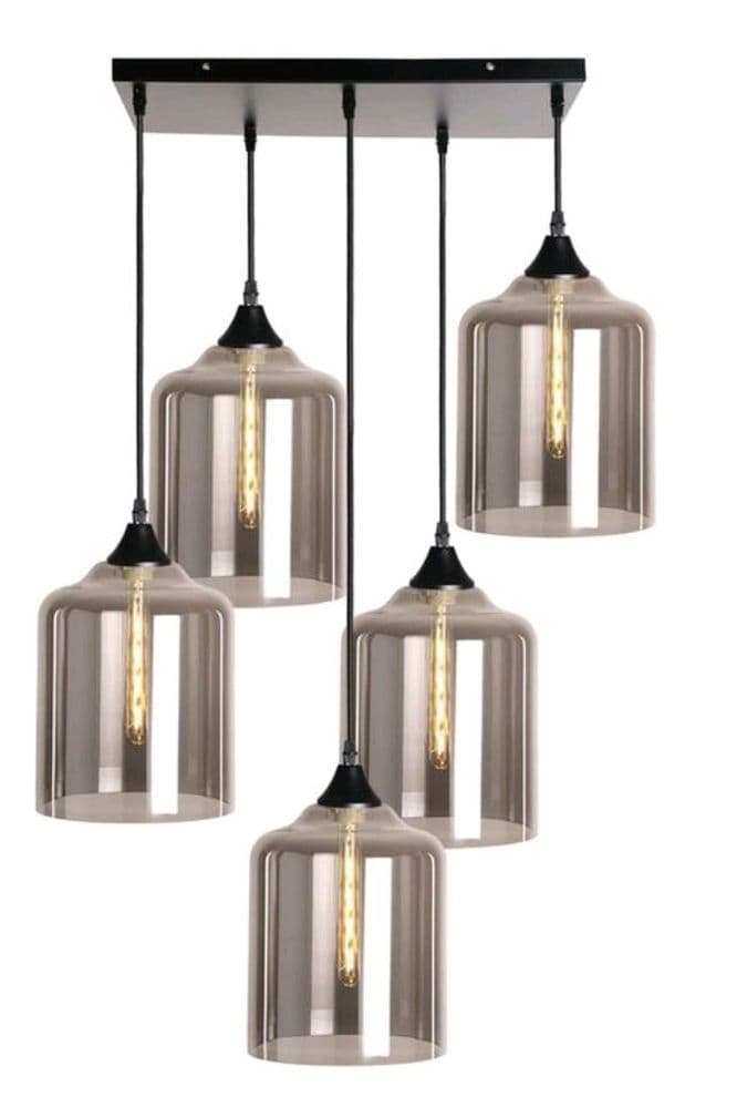 5 Light Multi Drop Rectangular Pendant in Matt Black with Braided Cable ...