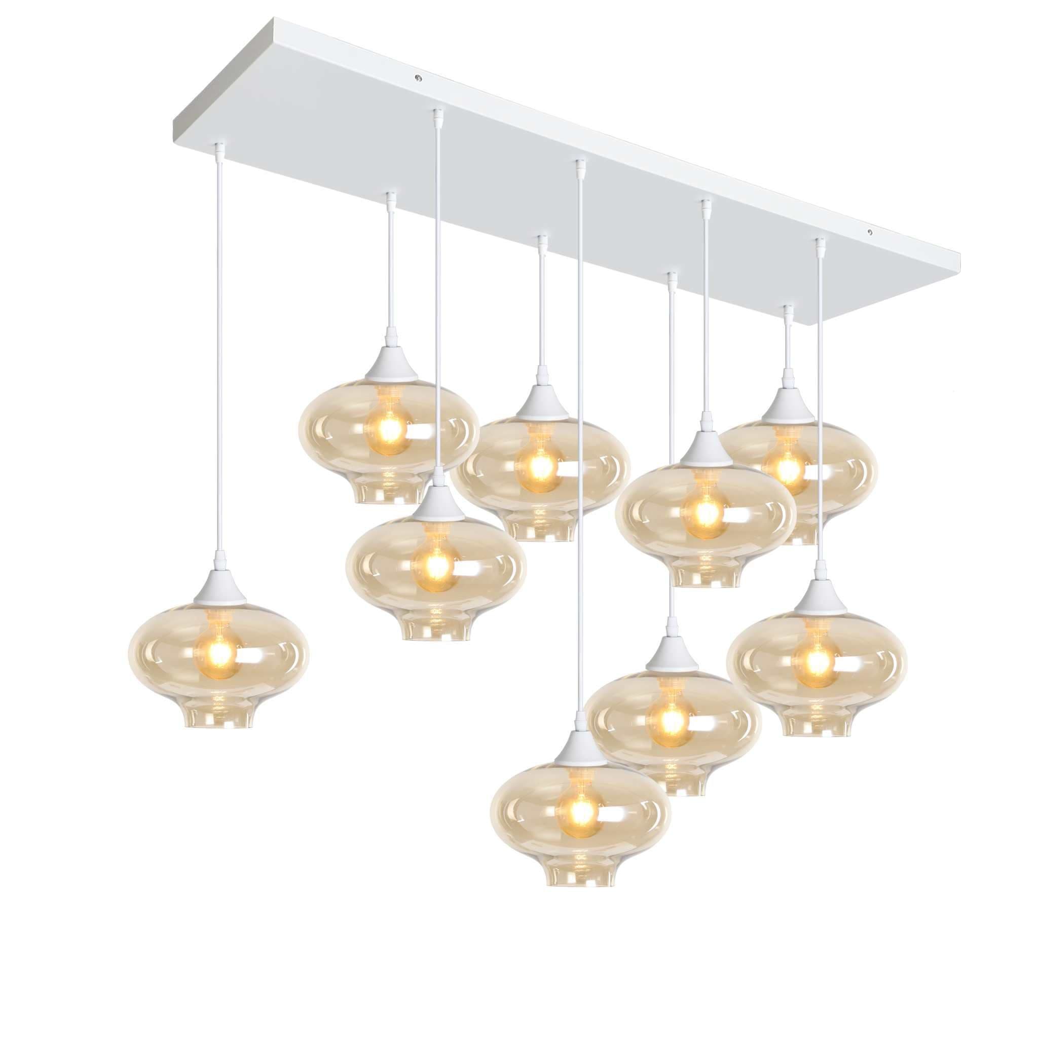 9 Light Multi Drop Rectangular Bar Ceiling Pendant in Matt White with ...