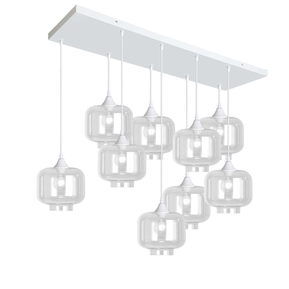 9 Light Multi Drop Rectangular Bar Ceiling Pendant in Matt White with ...