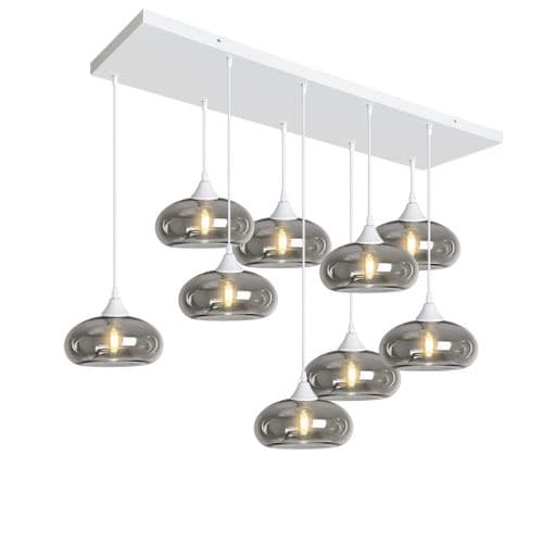 9 Light Multi Drop Rectangular Bar Ceiling Pendant in Matt White with ...