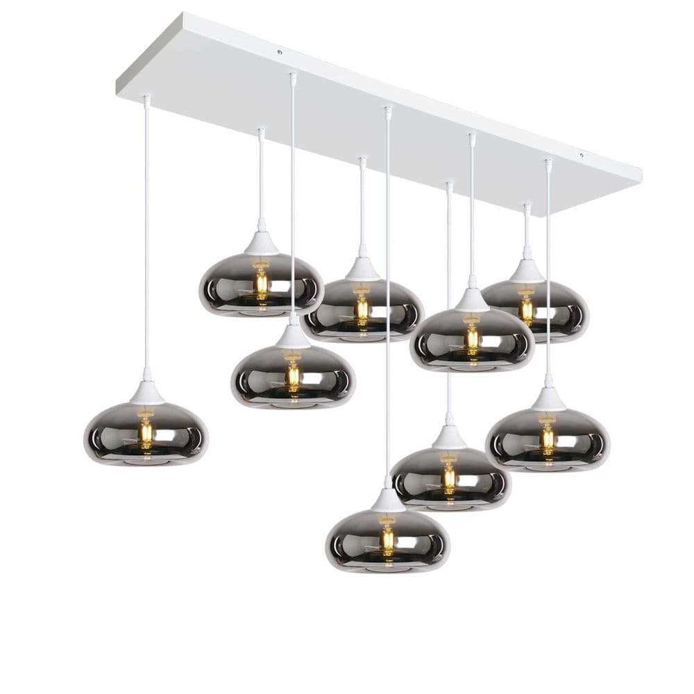 9 Light Multi Drop Rectangular Bar Ceiling Pendant in Matt White with ...