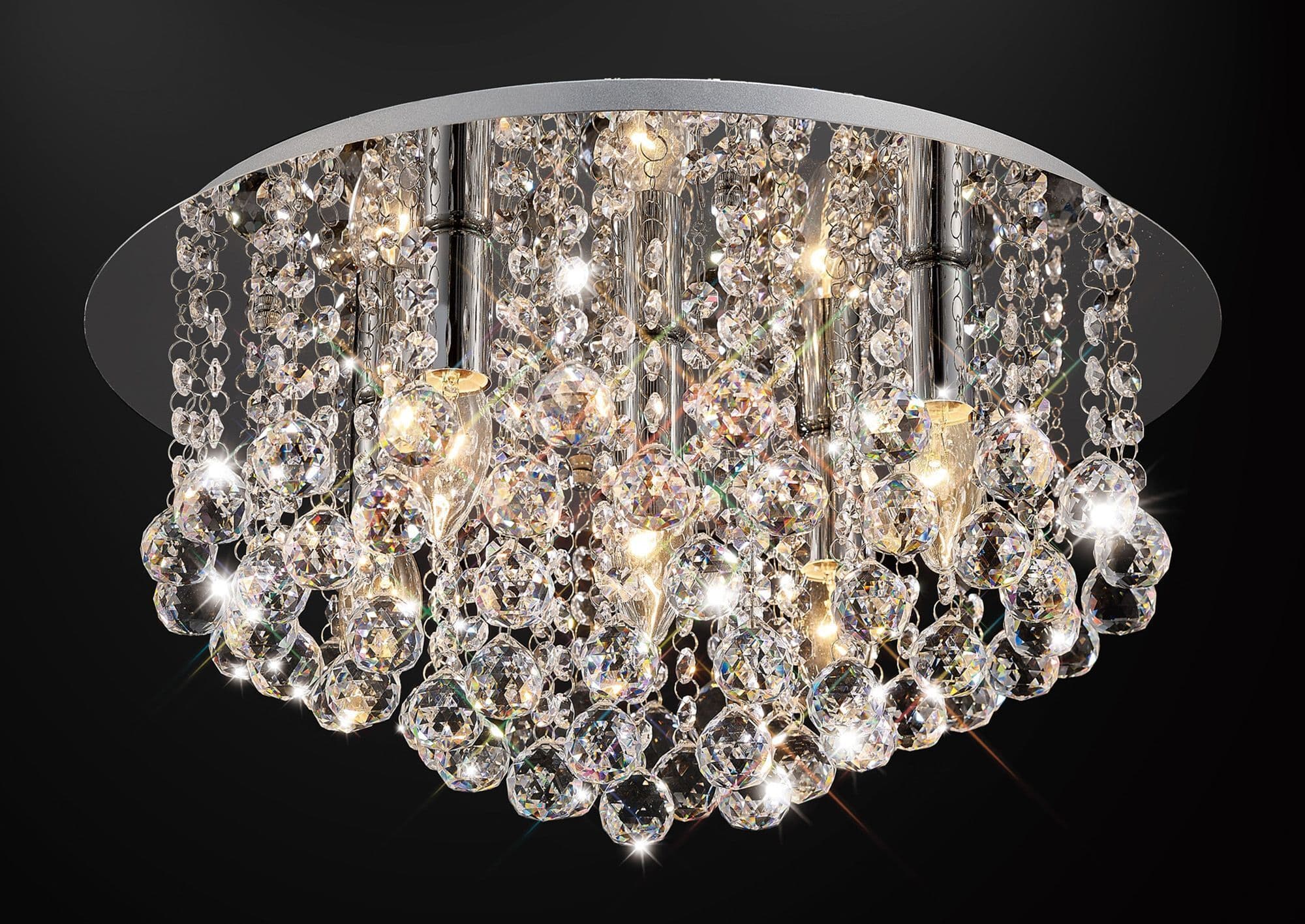 Acton Flush Ceiling 5 Light E14 460mm Round Polished Chrome/Sphere Crystal