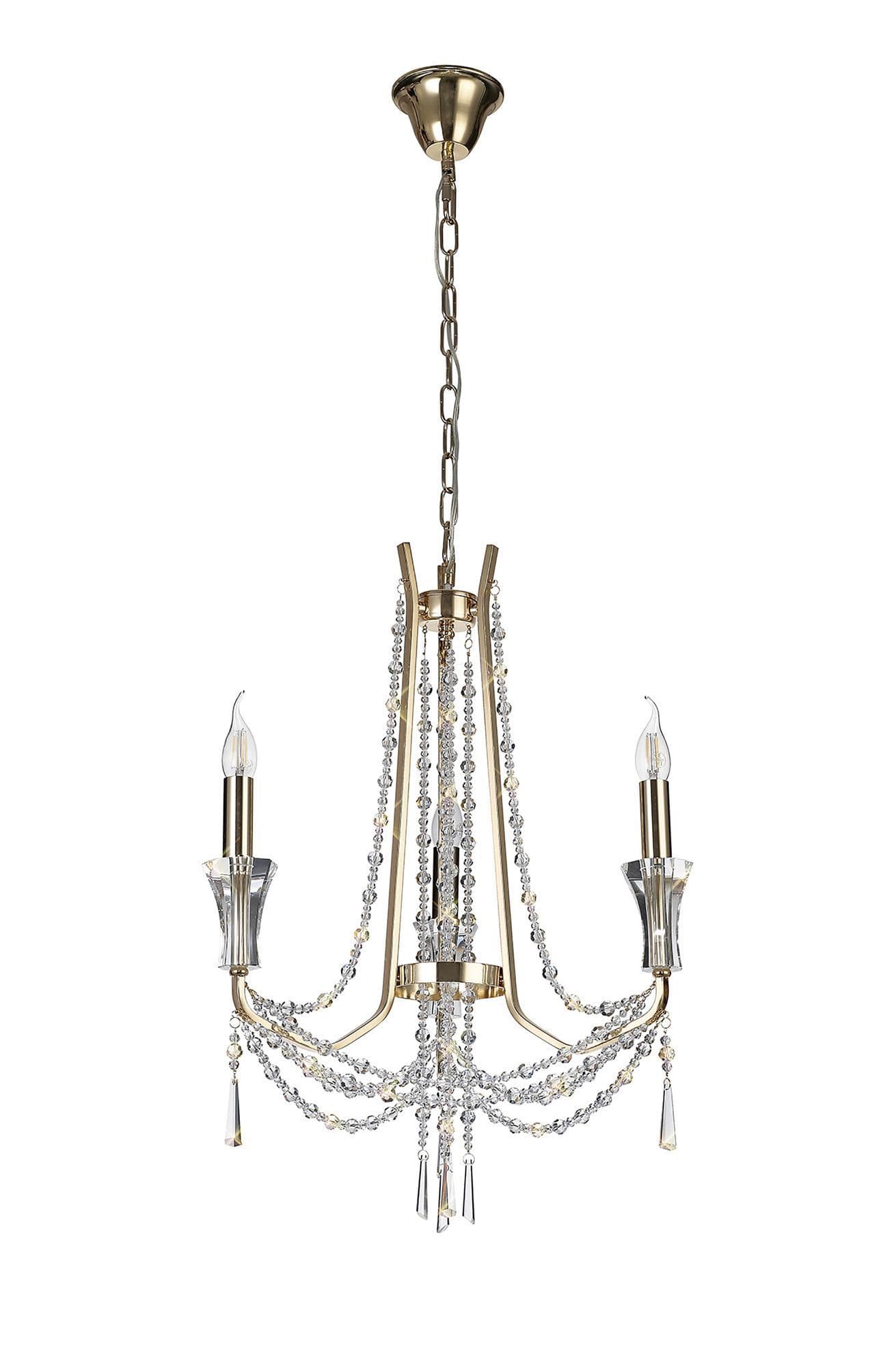 Ansel 3 Light Chandelier Pendant French Gold and Crystal