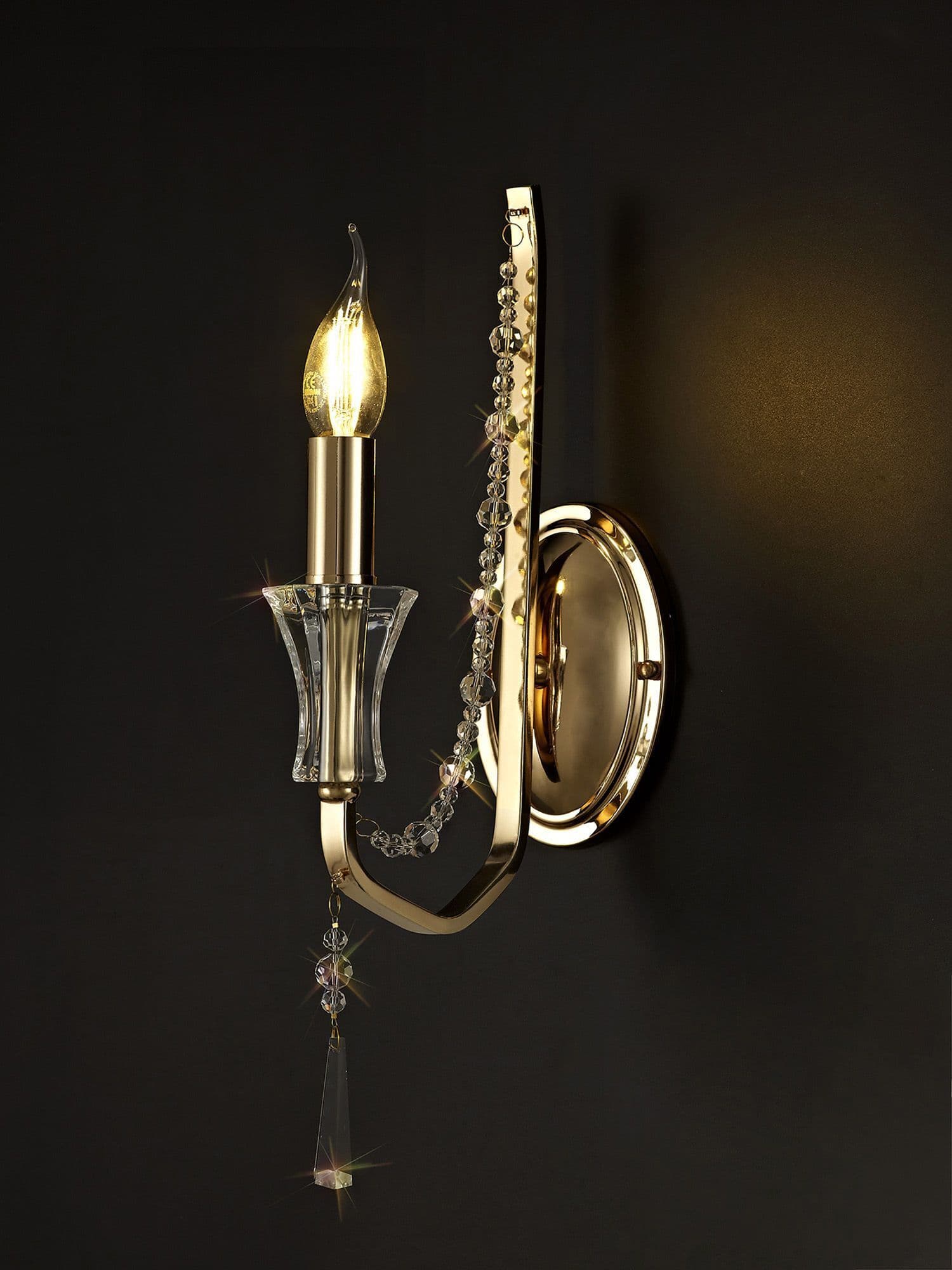 Ansel Wall Lamp 1 Light E14 French Gold and Crystal