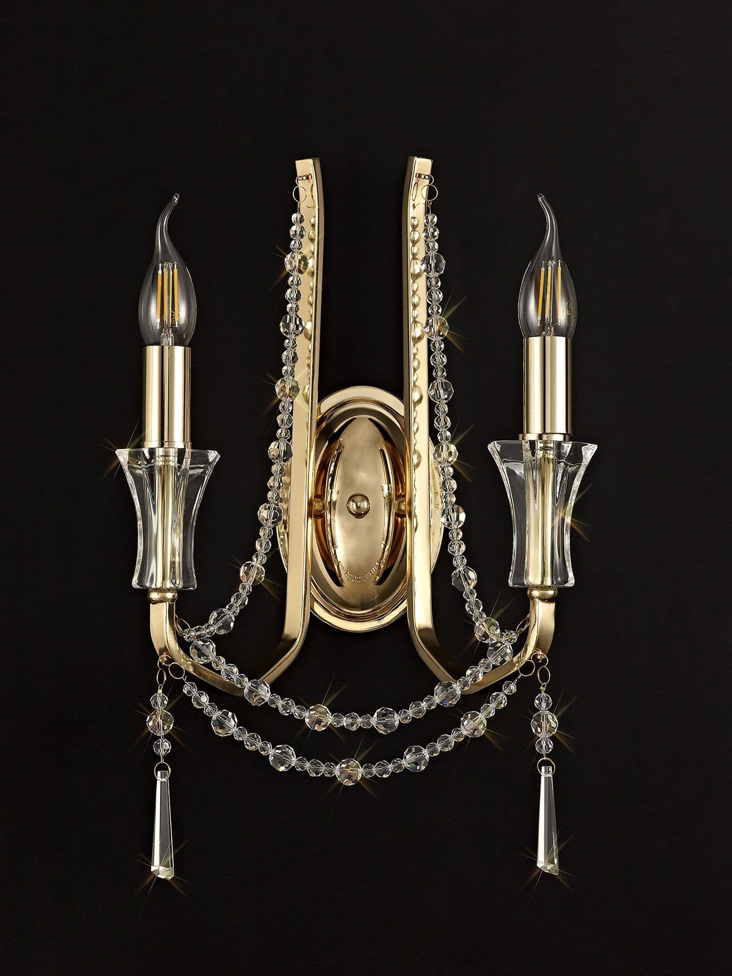 Ansel Wall Lamp 2 Light E14 French Gold and Crystal
