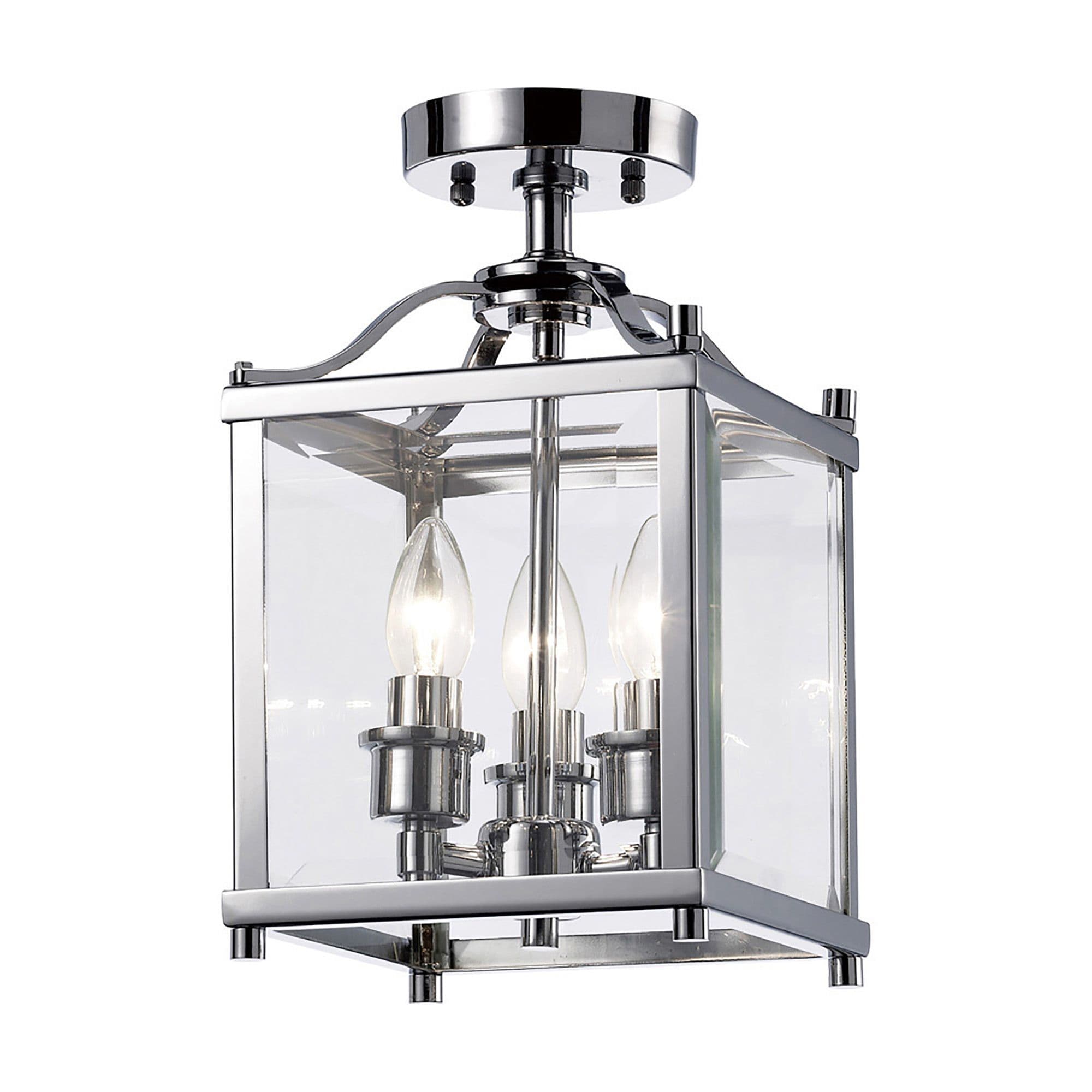 Arnold Square Semi Ceiling 3 Light E14 Polished Chrome/Glass