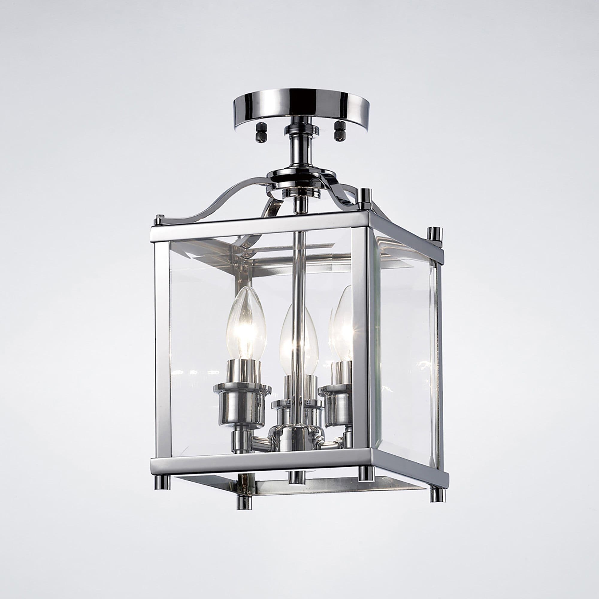 Arnold Square Semi Ceiling 3 Light E14 Polished Chrome/Glass