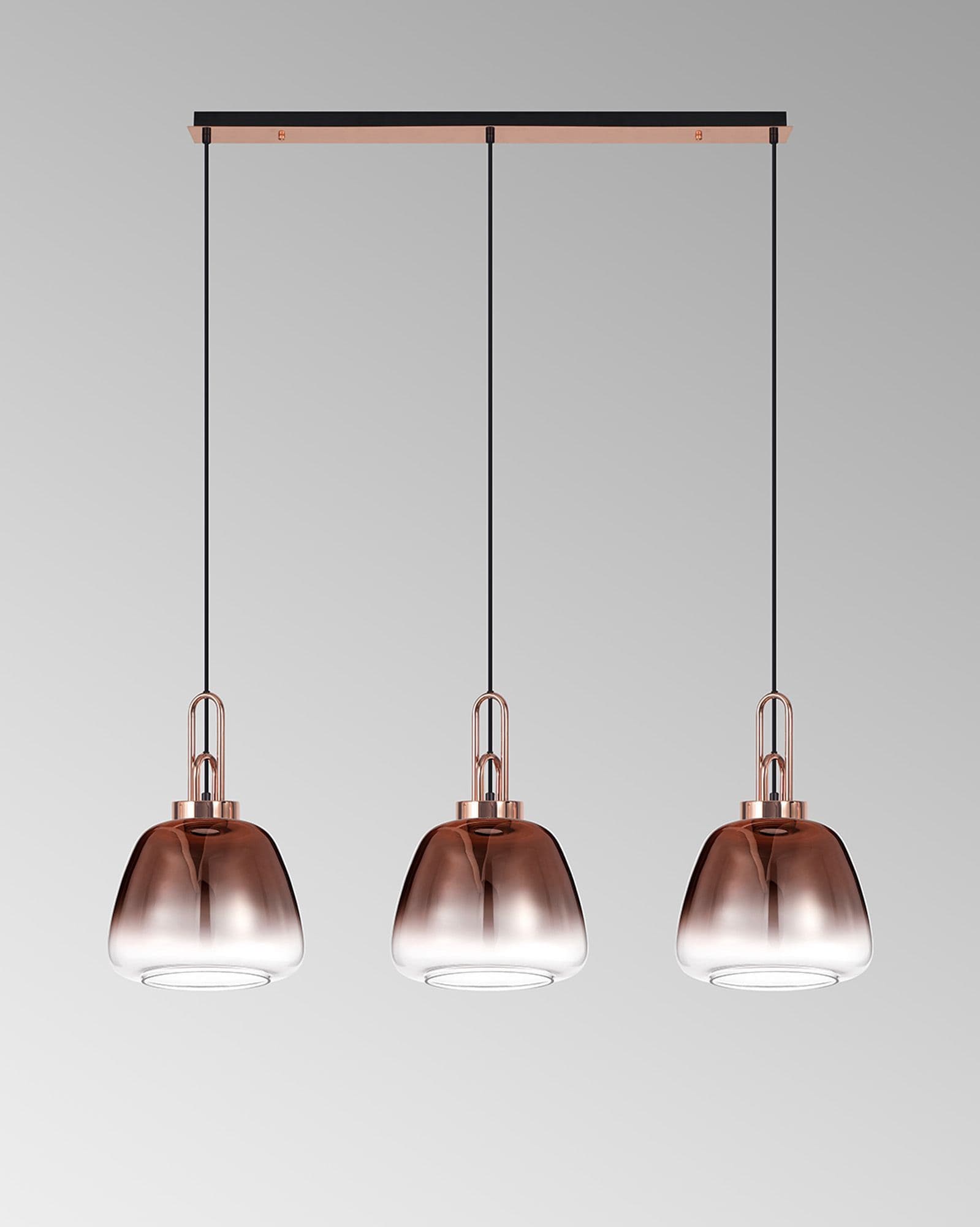 Barcelona Linear Pendant 3 Light E27 With 28cm Trapezium Glass Copper ...