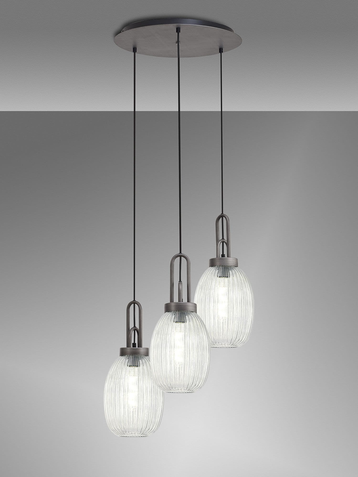 Barcelona Round 3 Light Pendant With 20cm Almond Ribbed Glass ...