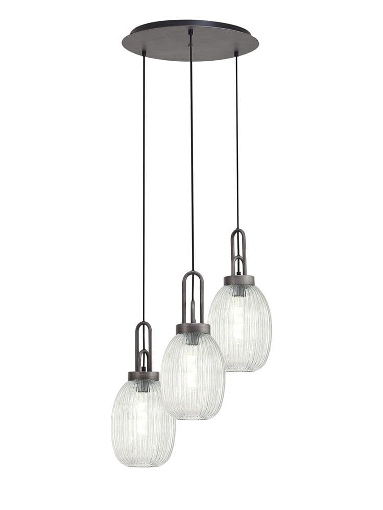 Barcelona Round 3 Light Pendant With 20cm Almond Ribbed Glass ...