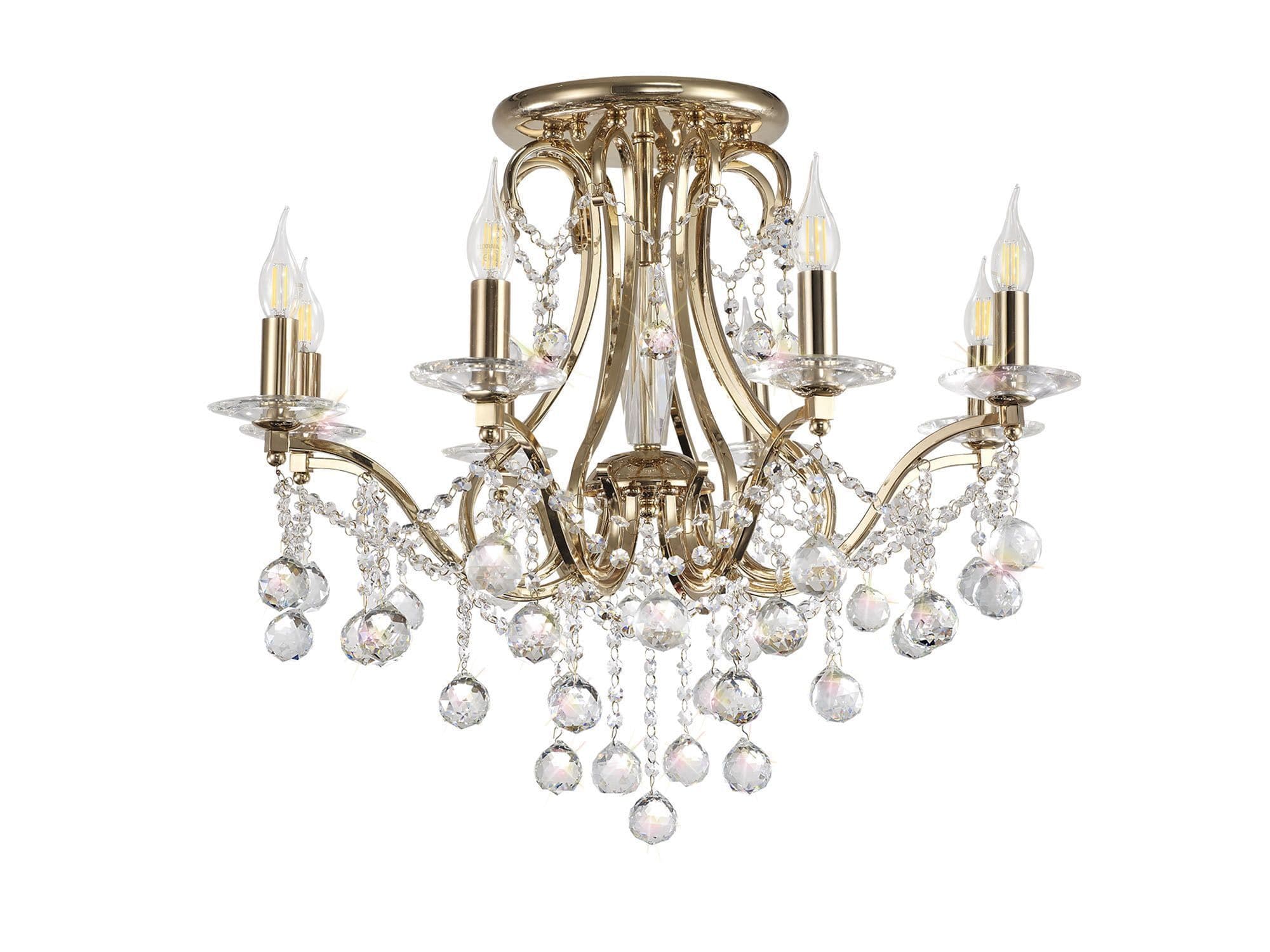 Bennett Ceiling 8 Light E14 French Gold with Crystal