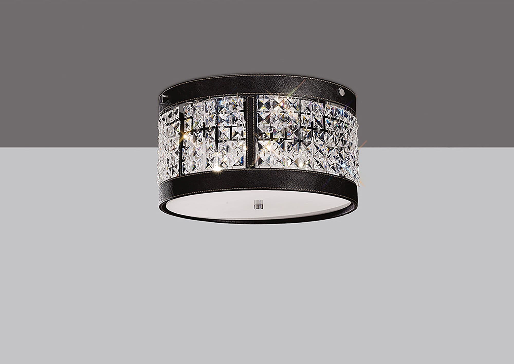 Bobby Ceiling 3 Light E14 Polished Chrome/Dark Brown Faux Leather/Crystal