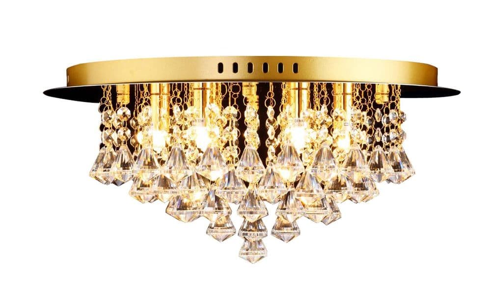 Dhloe 6 Light Crystal Flush Gold in Polished Gold Crystal
